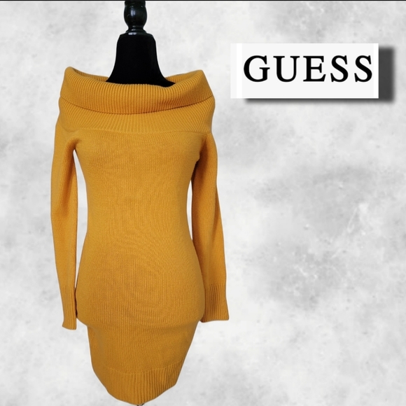 Guess | Dresses | Guess Yellow Mustard Off Shouldersweater Dress | Poshmark